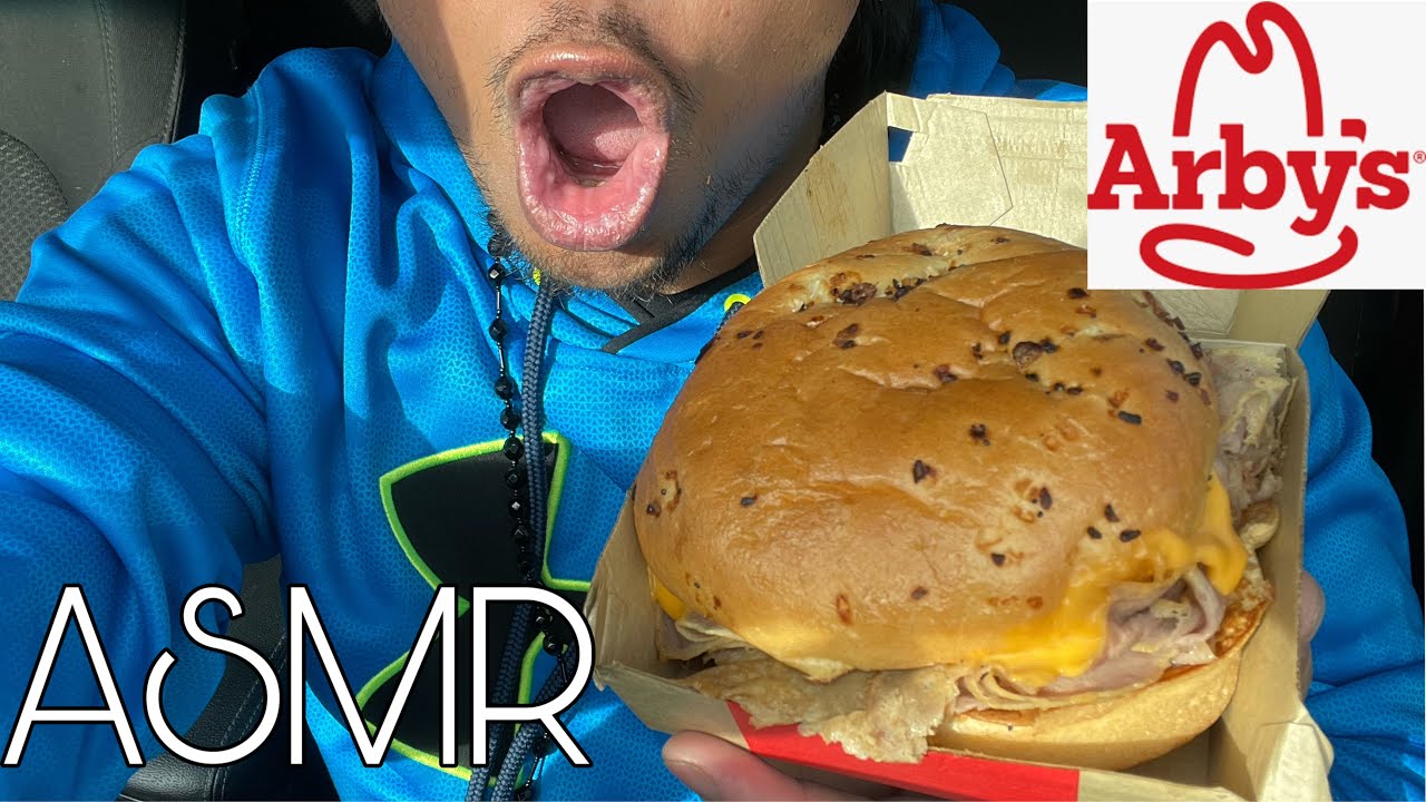ASMR EATING ARBY’S HALF POUND BEEF N CHEDDAR SANDWICH - YouTube