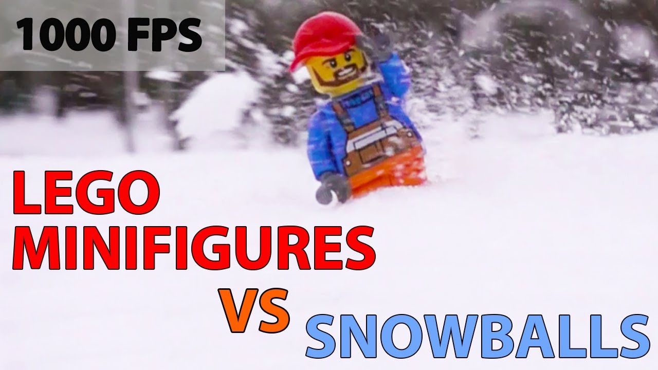 LEGO City Minifigures Hit With Snowballs Slow Motion 1000 fps - YouTube