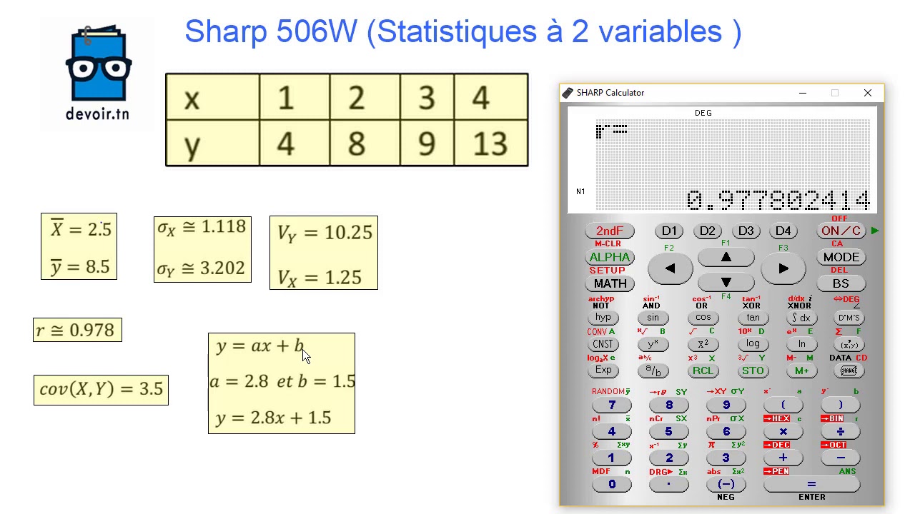 SHARP 506 W et statistiques à deux variables - YouTube