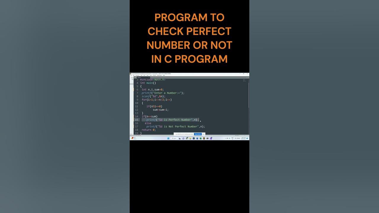 How To Check If A Number Is A Perfect Number C Programming Tutorials Youtube