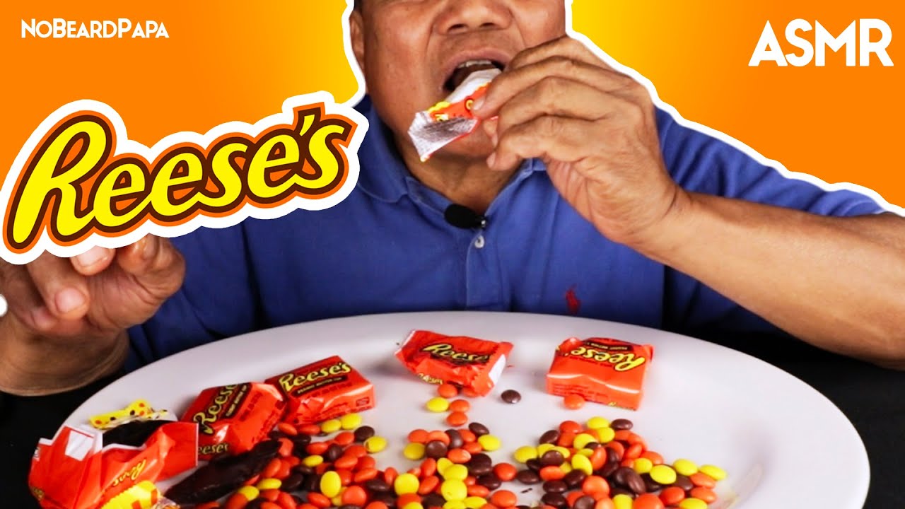 ASMR EATING REESE'S CANDY BUTTER CUPS, REESE'S OUTRAGEOUS CANDY BAR ...