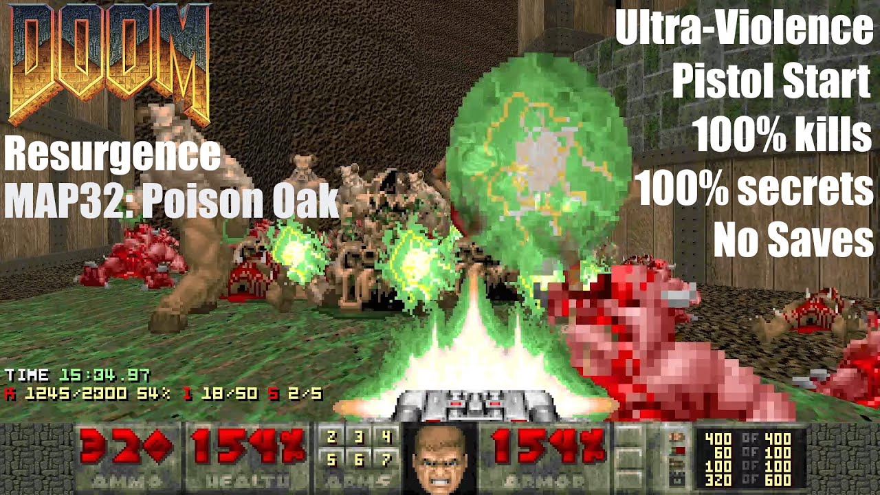 Doom: Resurgence - MAP32: Poison Oak - Ultra-Violence 100% - YouTube