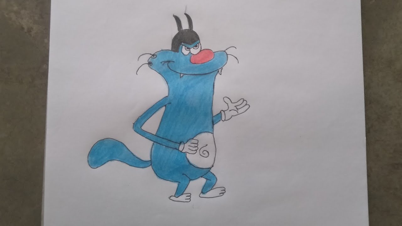 how to draw oggy and the cockroaches. , step by step drawing, oggy art ...