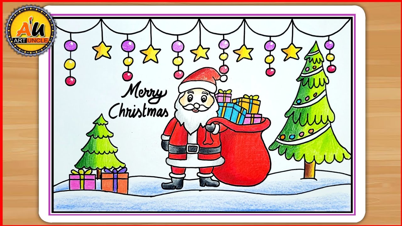 Christmas Tree & Santa Claus drawing | Happy New Year! - YouTube