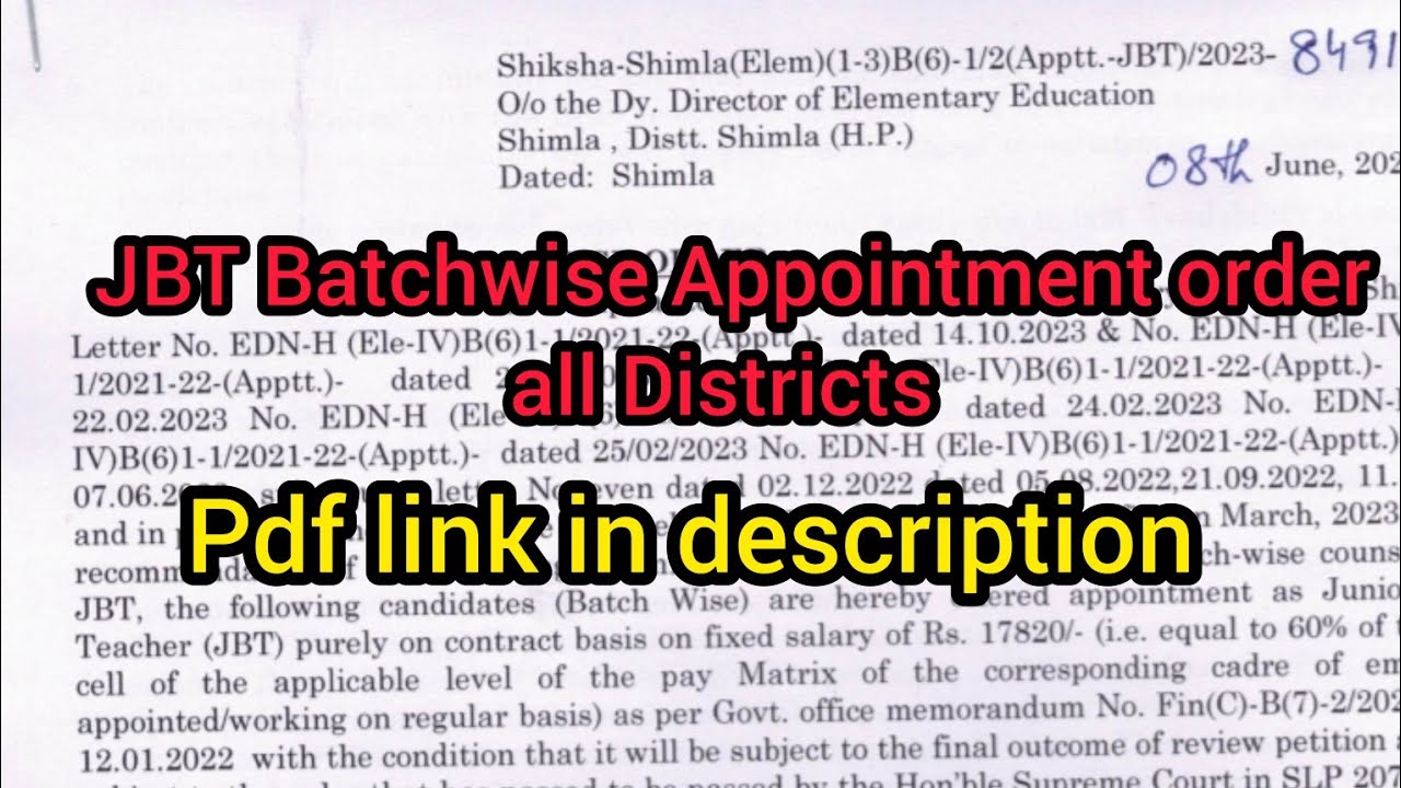 JBT Batchwise Appointment order of all Districts - YouTube