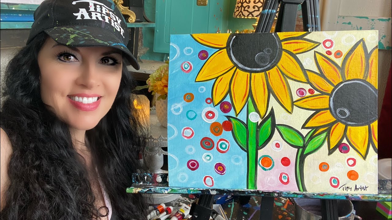 Tipsy Artist LIVE Painting Tutorial Sunflowers and Circles with ...