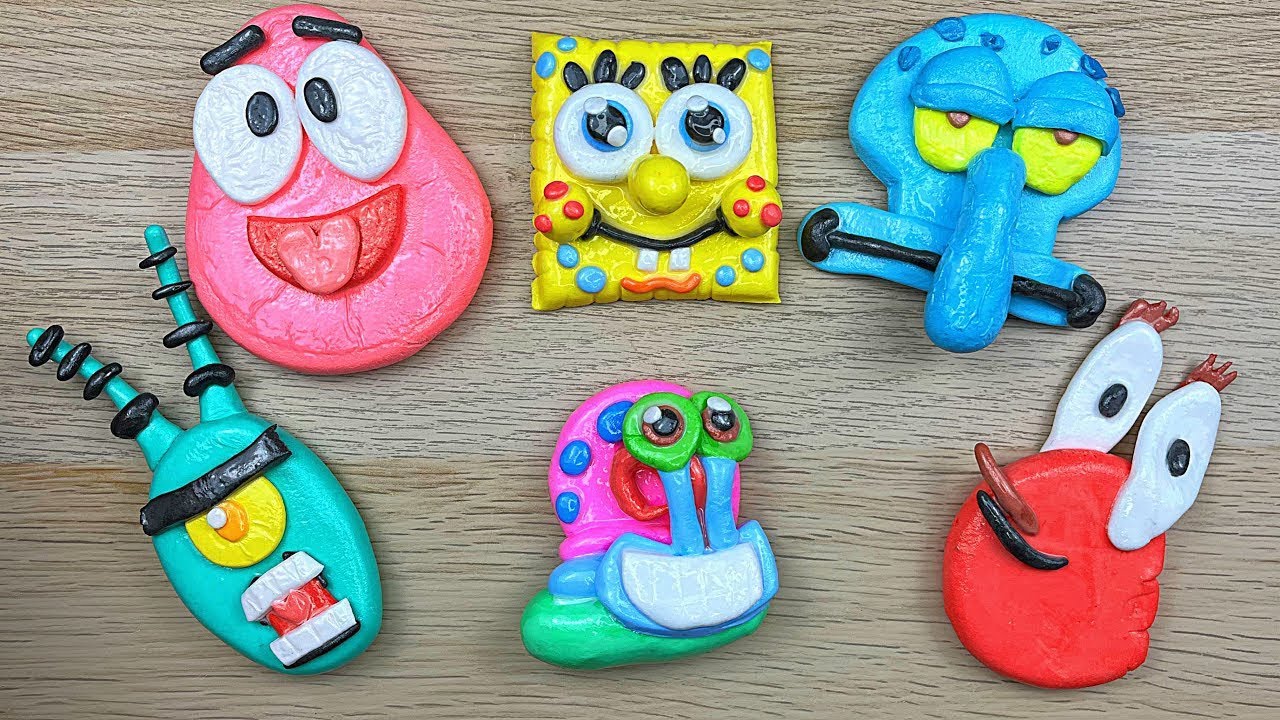 SpongeBob clay cracking 스폰지밥 점토 부수기 - YouTube