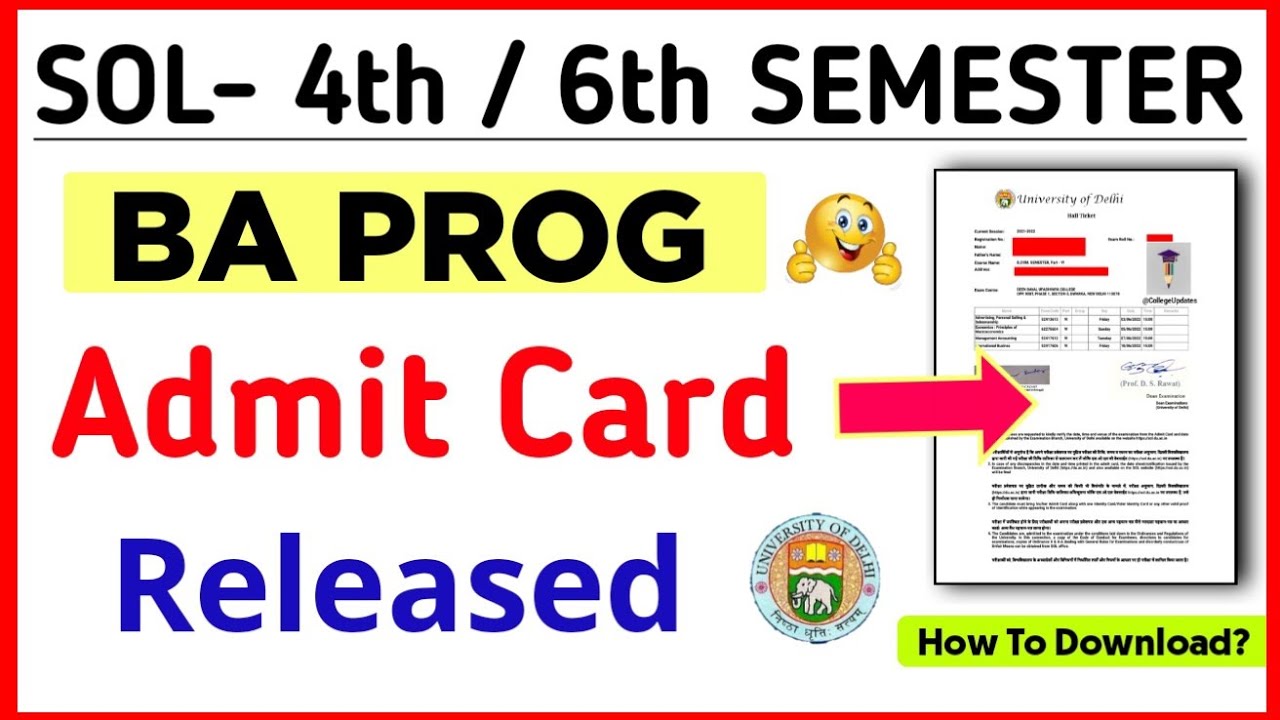 SOL BA PROG Admit Card Release May June 2023 Fourth and Sixth Semester ...