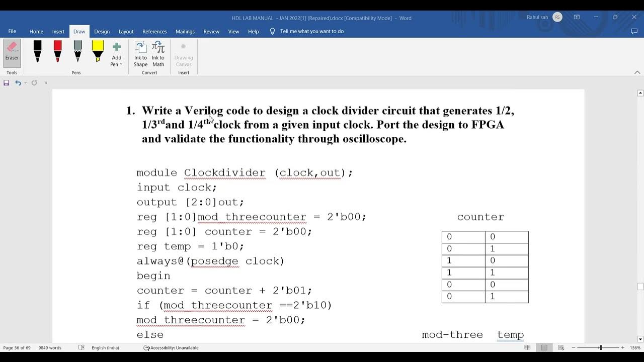 Clock Divider Video 1 Verilog Code Hdl Hardware Experiment Youtube