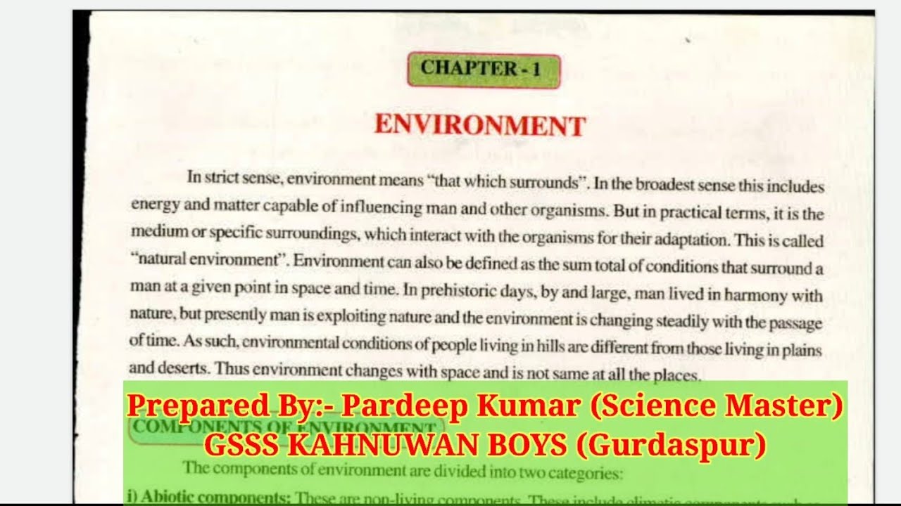 Environment | Chapter No.1 | EVS 11th Class | #Pseb - YouTube