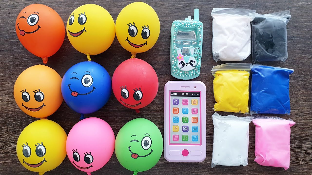 Making Slime with Balloons Clay and Makeup - YouTube