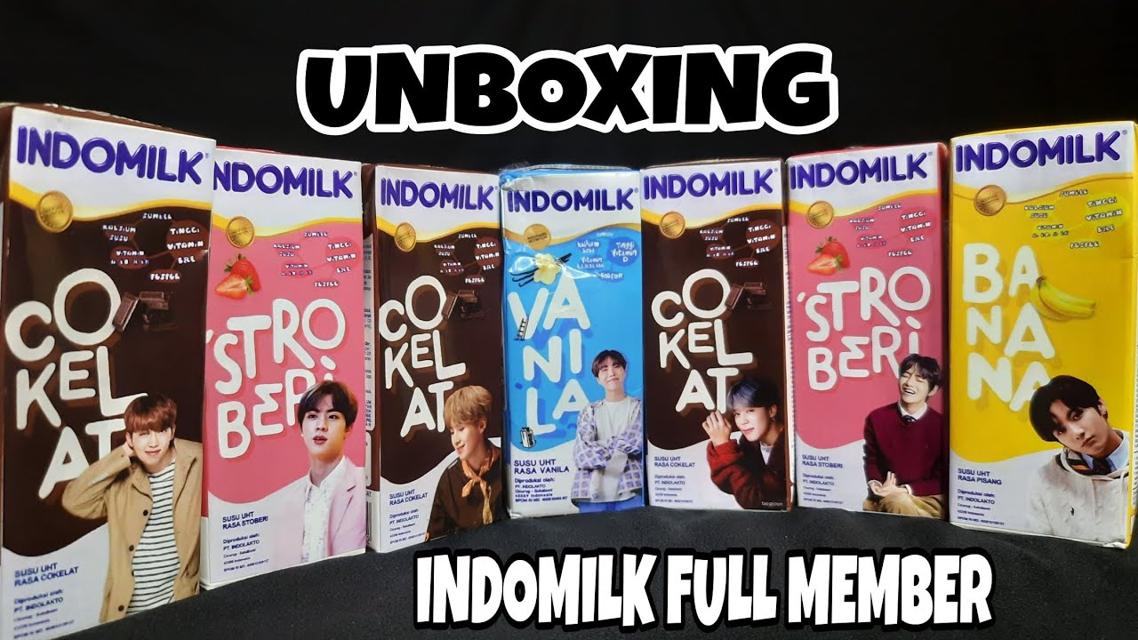 UNBOXING SUSU INDOMILK FULL MEMBER BTS 💜 - YouTube
