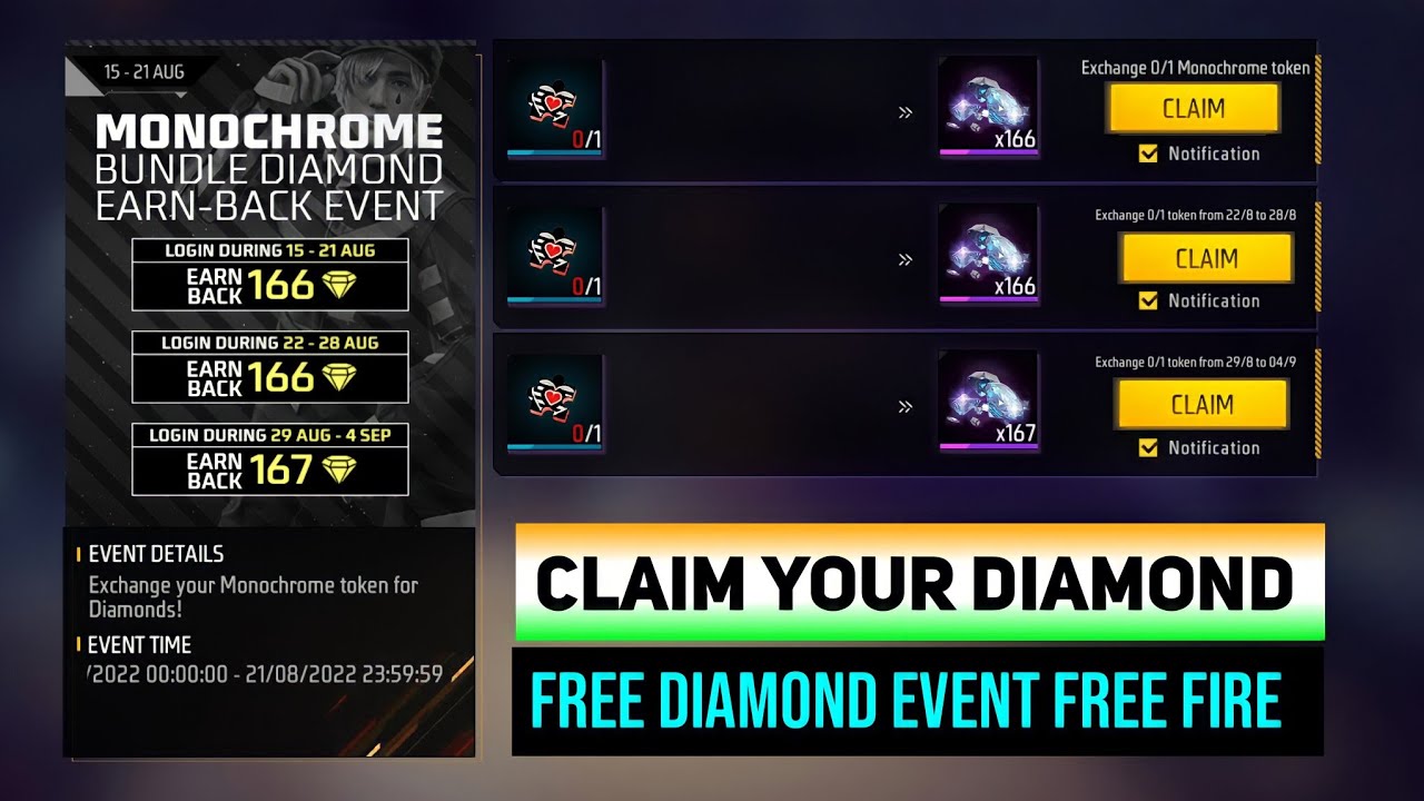 FREE Claim Your Diamonds Event Free Fire | Diamond Exchange Event ...