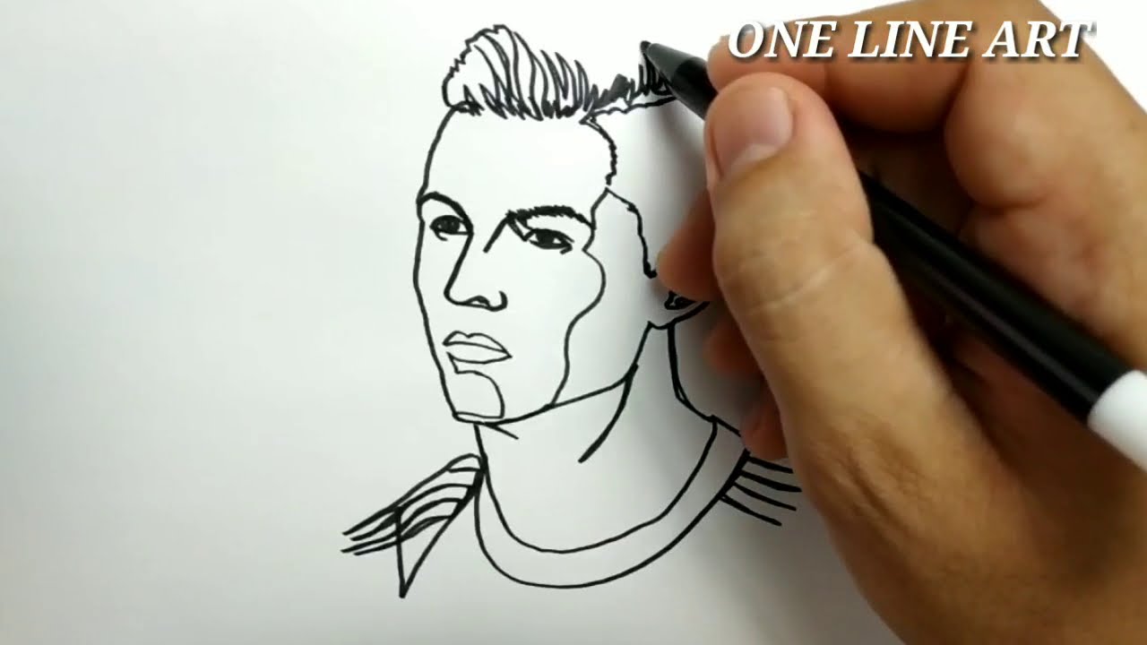 VERY EASY , one line drawing cristiano ronaldo / how to draw in one ...