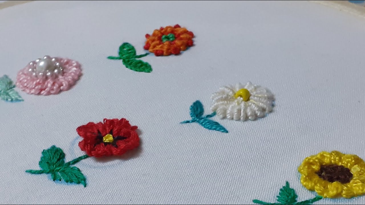 Hand embroidery| Small flowers embroidery part 1 | Flowers embroidery ...