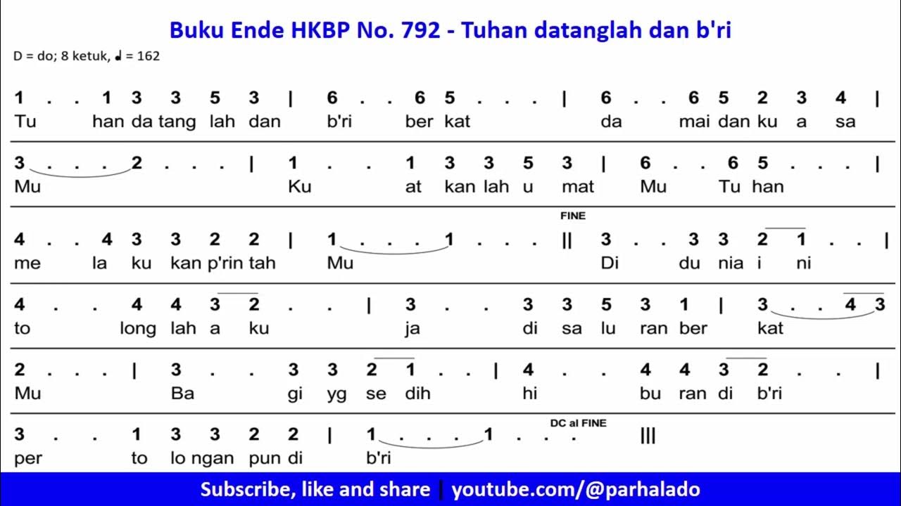 Buku Nyanyian HKBP No. 792 - Tuhan Datanglah dan B'ri - YouTube