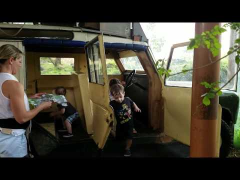 Africa Safari Jeep parked for kids viewing live hyenas and more at Busch Gardens!
