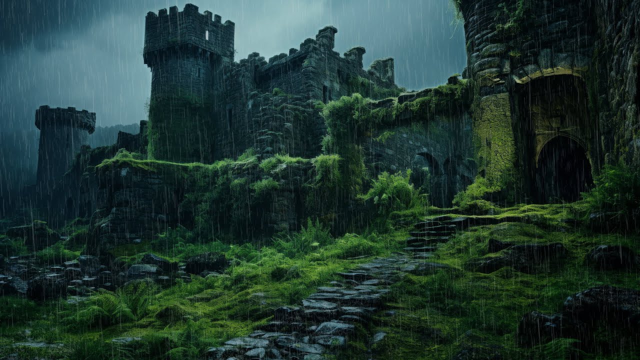 Abandoned Castle Ambience | Sound of Rain and Thunder for Sleep and ...