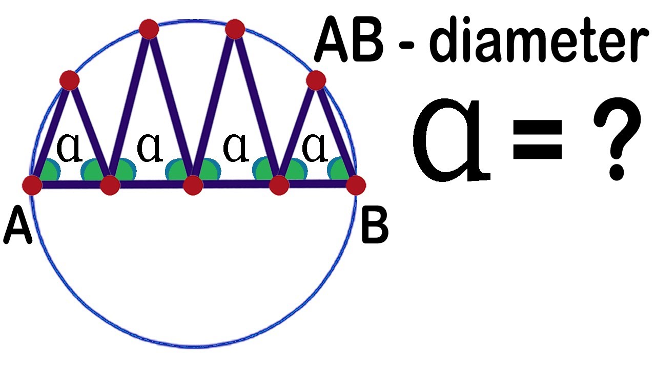 Solve for the angle alpha of isosceles triangles. AB - the diameter ...