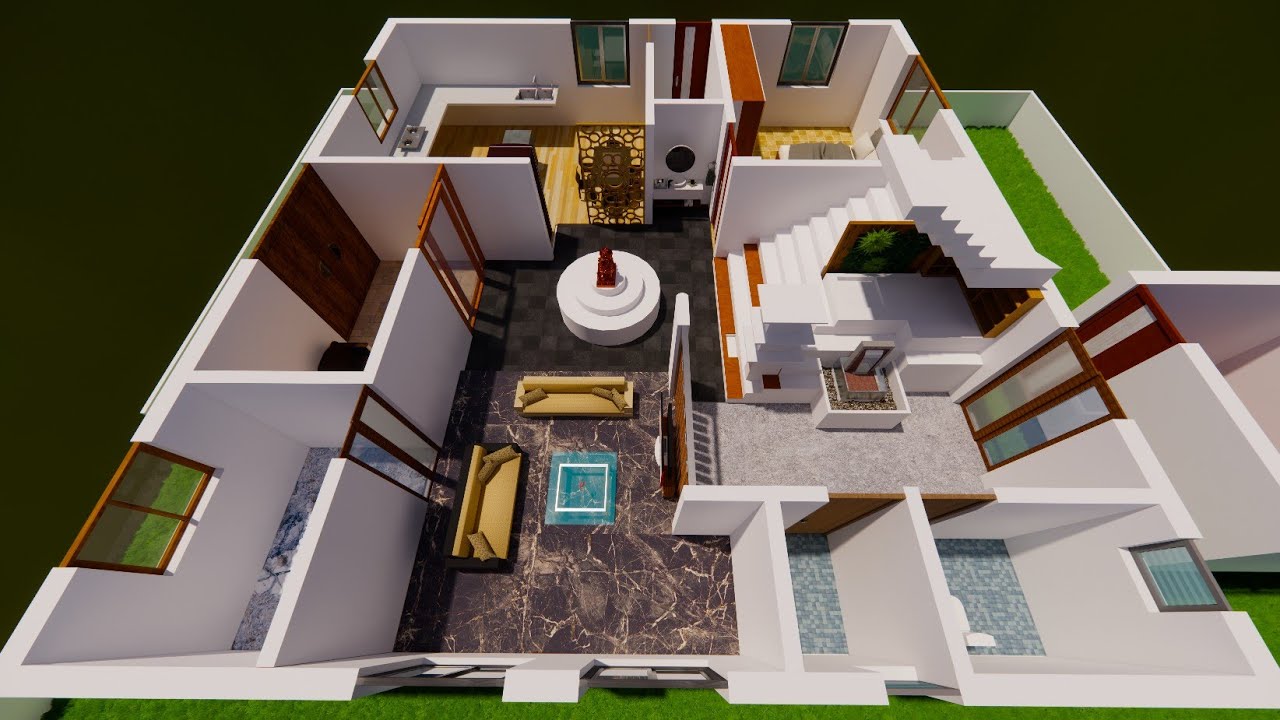Houzz 3D House Walkthrough Animation Bed sofa kitchen - YouTube