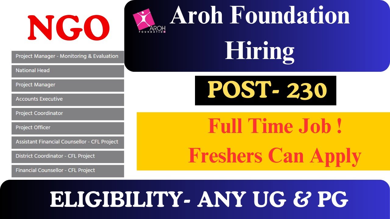 BIG NGO Hiring | Aroh Foundation Vacancy | Full Time NGO JOB | Job ...