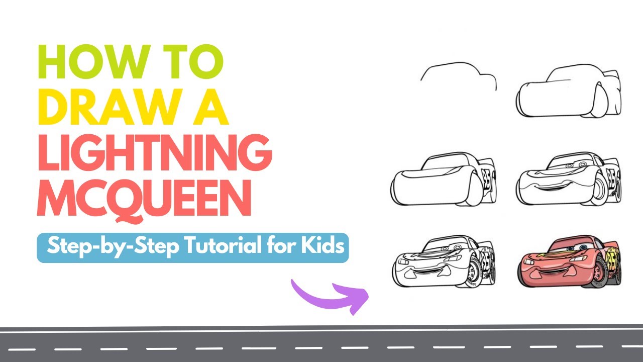 How to Draw Lightning McQueen Step by Step for Kids (Easy Pixar Car ...