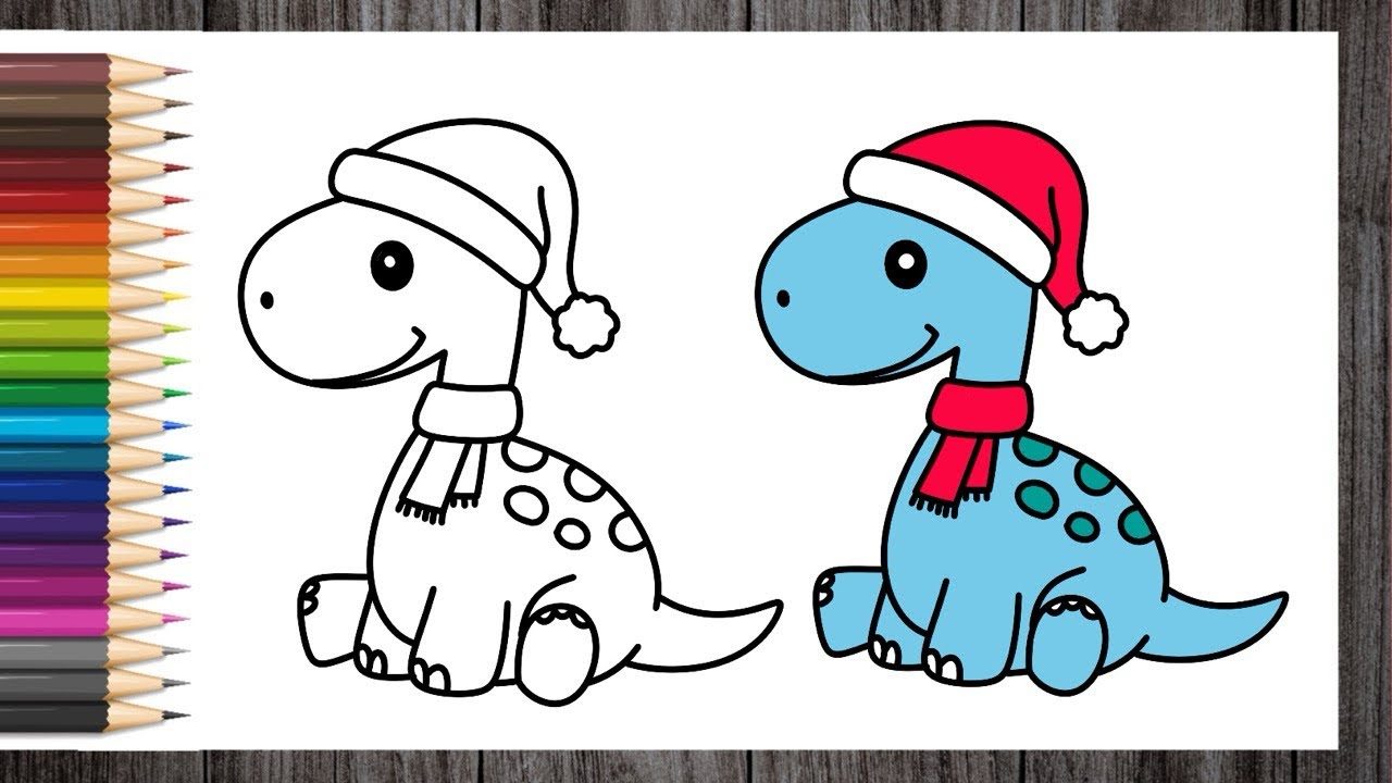How to Draw Cute Dinosaur Easy for Kids | Christmas Dinosaur Drawing ...