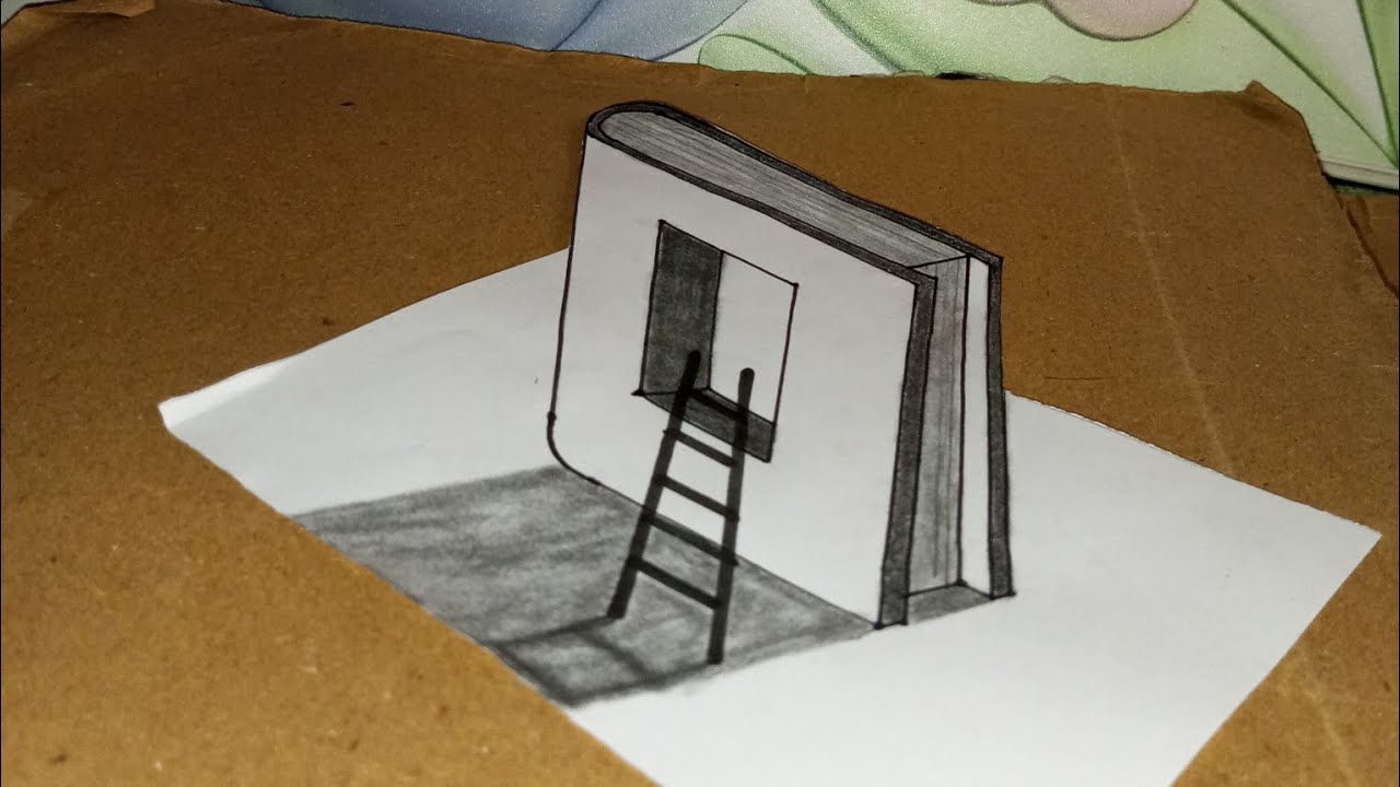 simple 3d book drawing||3d ladder drawing step by step for new biggner ...