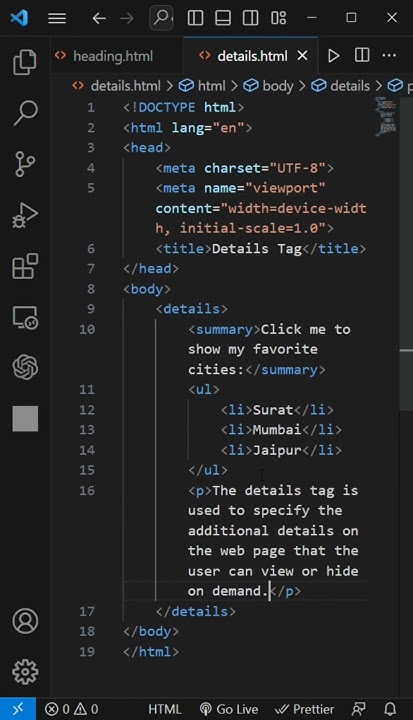 Details Tag In Html Html5 Webdevelopment Details Webdeveloper Coding Shorts Youtube