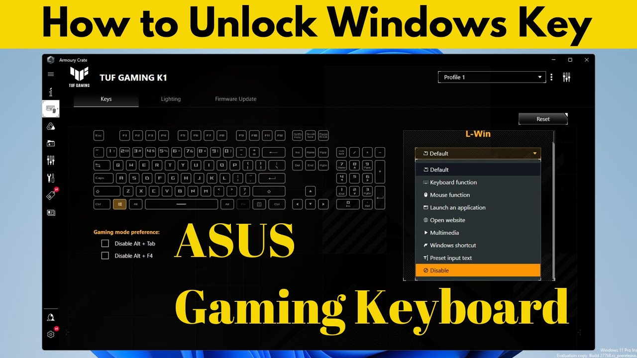 Unlock Windows Key on ASUS TUF Gaming Keyboard using Armoury Crate ...