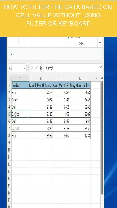 How to filter the data based on cell value without using filter or keyboard | #shorts | #excel ...