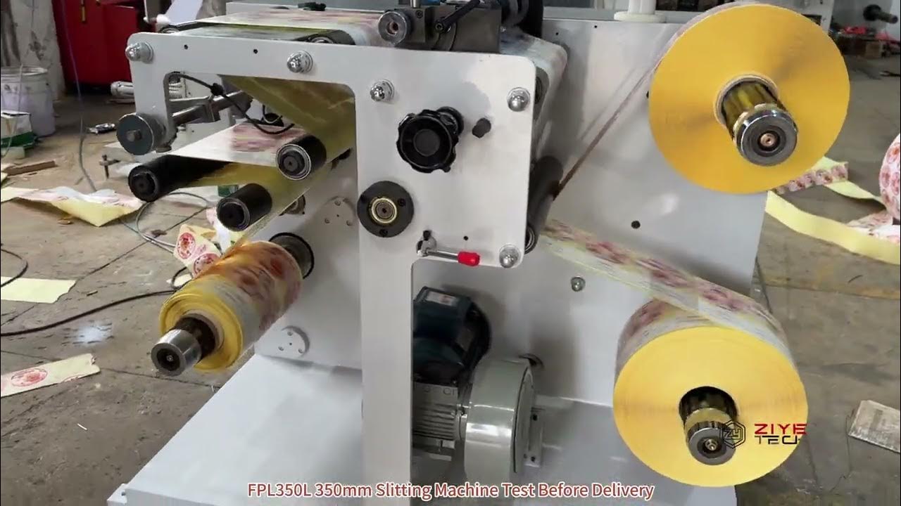 FPL350L 350mm label slitter machine - YouTube