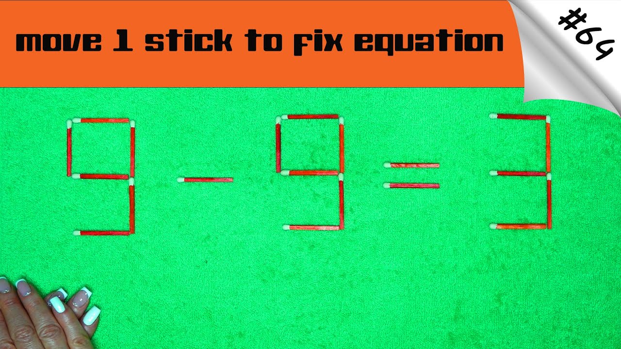 Matchstick puzzle #64 | Match puzzle 9-9=3 with hint and solution ...