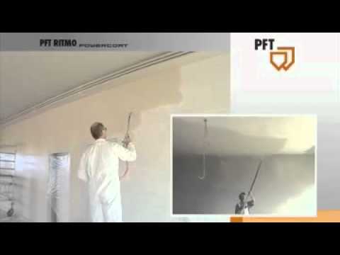 PFT Ritmo Powercoat - spraying skim coat / proyección de masilla - YouTube