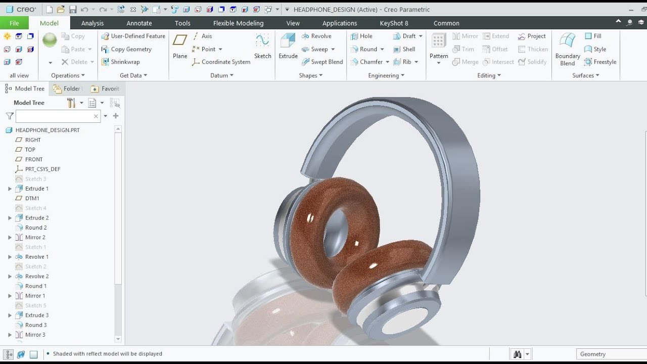 3d headphone design using revolve tool in creo 6 || class 6 - YouTube
