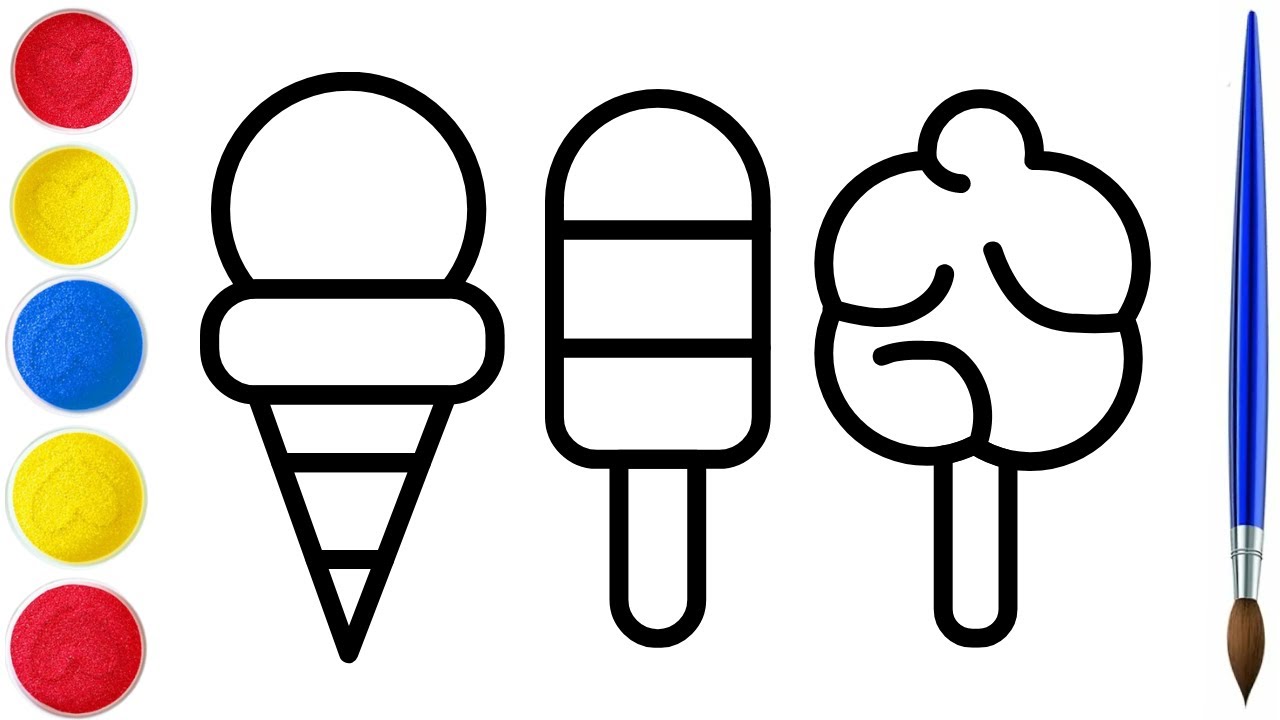Cute Ice Cream Drawing || Drawing and Coloring Ice Cream For Kids || Es ...