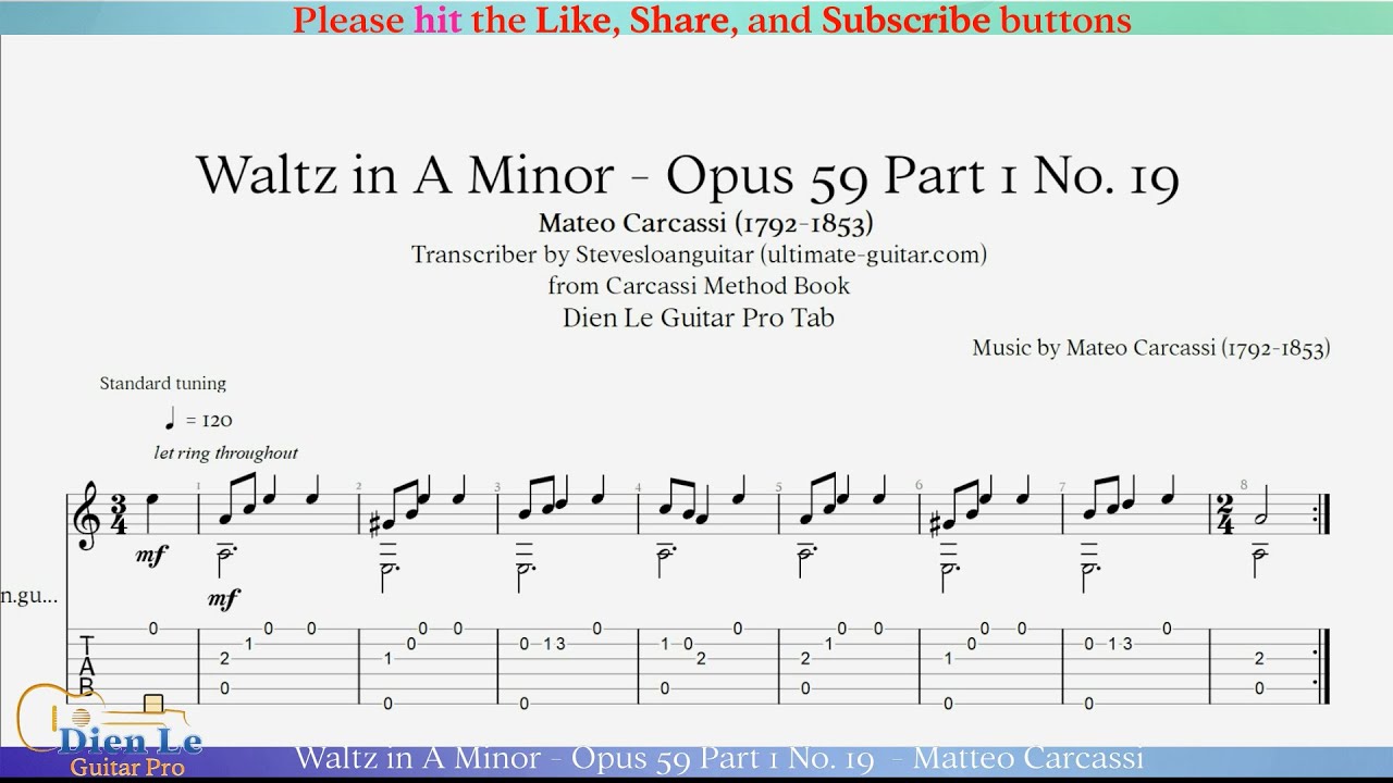 Waltz in A Minor - Opus 59 Part 1 No. 19 - Matteo Carcassi - For ...