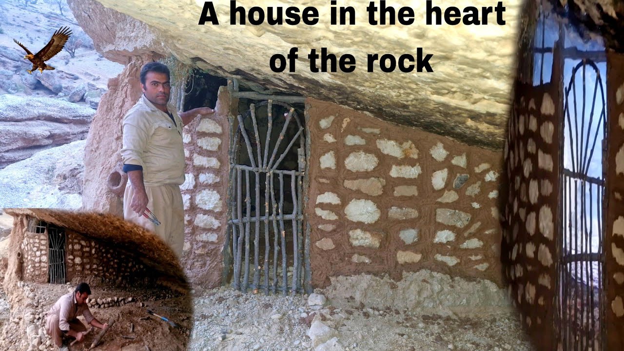 Cozy and comfortable rock shelter with fireplace. For survival and ...