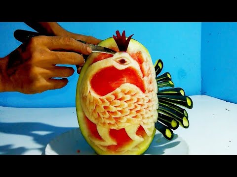 how make to watermelon peacock very fantastic design - YouTube