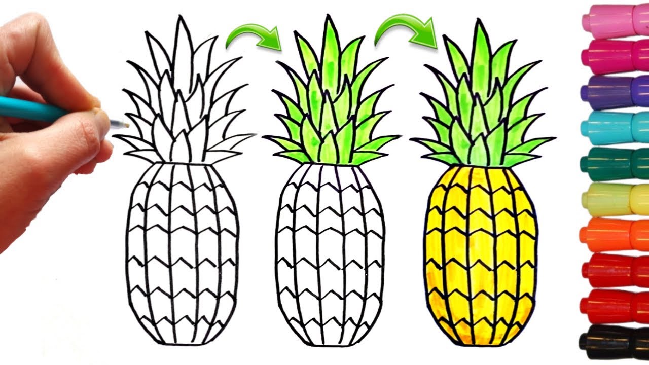How to Draw PINEAPPLE | How to Colour in PINEAPPLE | Watch Step by step ...