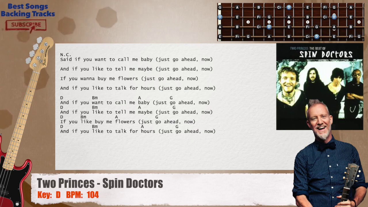 🎻 Two Princes - Spin Doctors Bass Backing Track with chords and lyrics ...