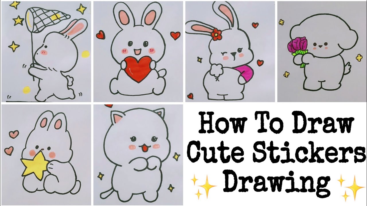 How To Draw Cute Stickers Drawing | Simple Cute Stickers Drawing For ...