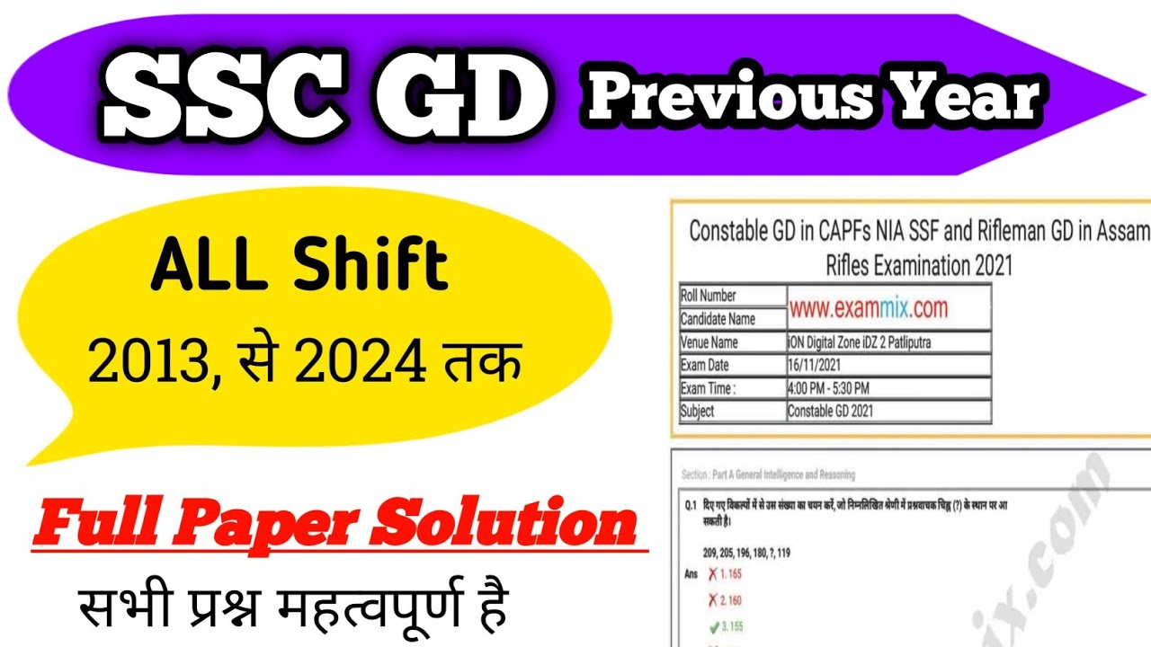SSC GD CONSTABLE Previous year question papers| Ssc gd gk questions ...