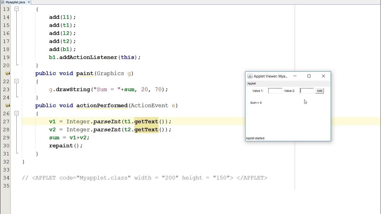 Program to Add Two Number in Java Applet (Hindi) - YouTube