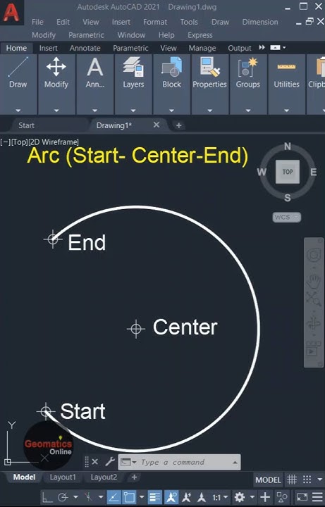 Arc (Start - Center - End) #autocad #tutorial - YouTube