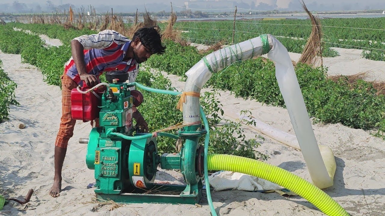 Start diesel engine machine 8Hp water pump || 4 inch New Plastic Pipe ...