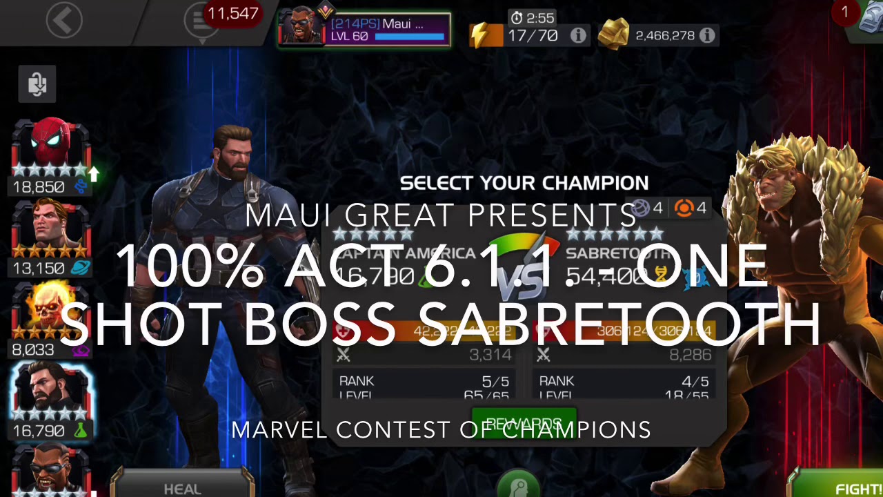 100% Act 6.1.1 - One Shot Boss Sabretooth - Marvel Contest of Champions ...