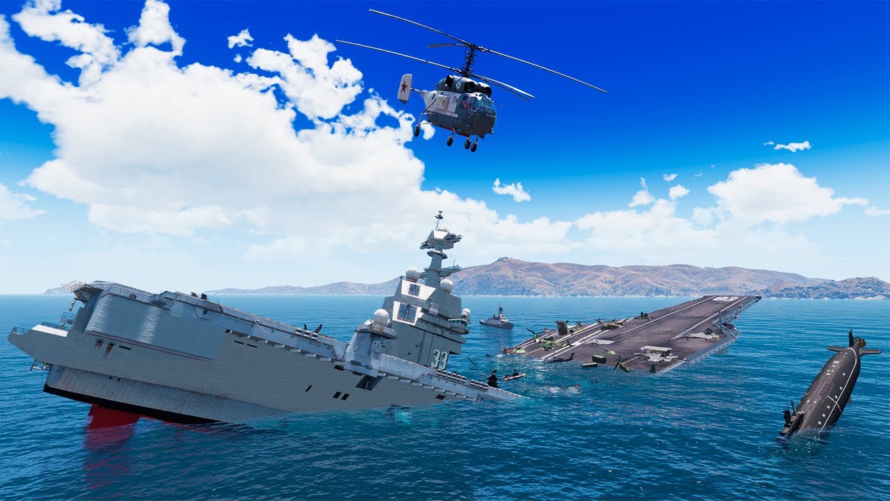 Russian aircraft carrier cut in half after hit by Ukrainian armor ...