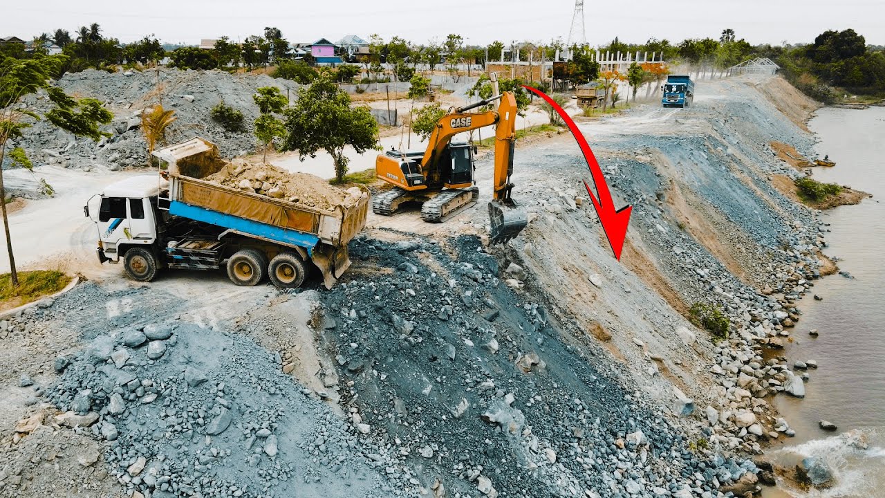 New Activities Construction of a Large Canal with Excavator and wheel ...