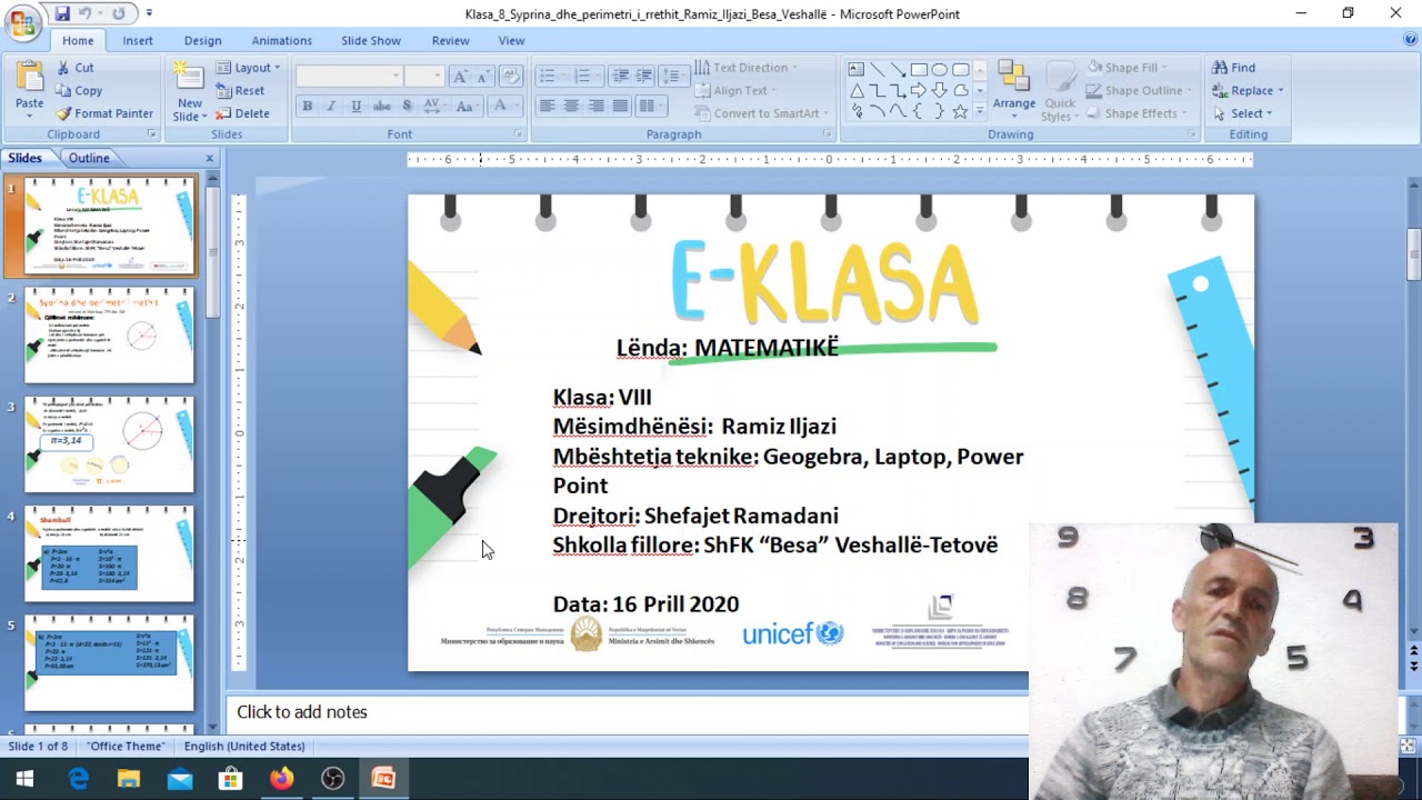 Klasa 8: Perimetri dhe syprina e rrethit - YouTube